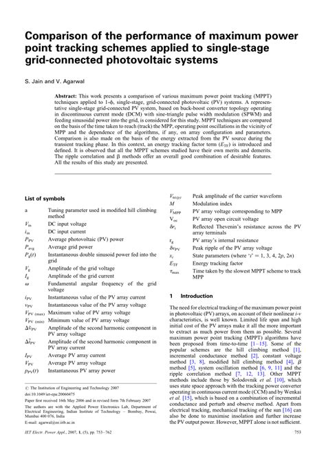 Pdf Comparison Of The Performance Of Maximum Power Point Tracking