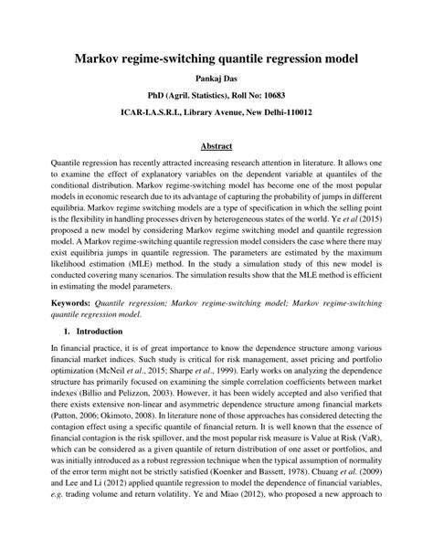 Pdf Markov Regime Switching Quantile Regression Model
