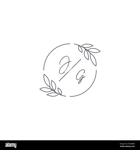 Initials Jg Monogram Wedding Logo With Simple Leaf Outline And Circle Style Vector Graphic Stock