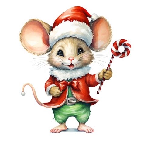 Premium Ai Image There Is A Cartoon Mouse Dressed In A Santa Outfit Holding A Candy Cane