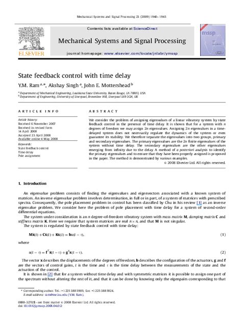 pdf state feedback control with time delay akshay singh