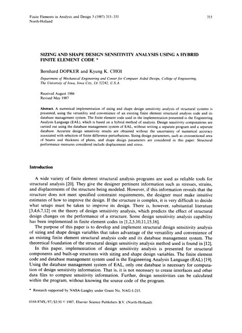 Pdf Sizing And Shape Design Sensitivity Analysis Using A Hybrid