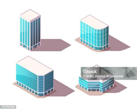 벡터 동위 측정은 사실적인 그림자가 있는 사무실 건물을 설정합니다 지도에 대한 높은 품질의 도시 요소 낮은 폴리 타운 등측투영법에 대한 스톡 벡터 아트 및 기타 이미지