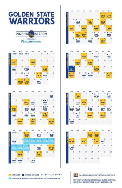 Golden State Warriors 2025 2026 Full Schedule Poster 11 X17 Gs Warriors