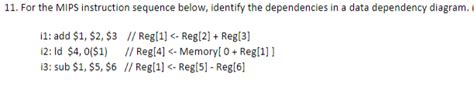 Solved 11 For The Mips Instruction Sequence Below Identify
