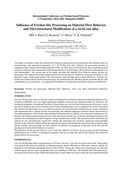 Pdf Influence Of Friction Stir Processing On Material Flow Behavior