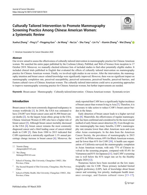 Pdf Culturally Tailored Intervention To Promote Mammography Screening Practice Among Chinese