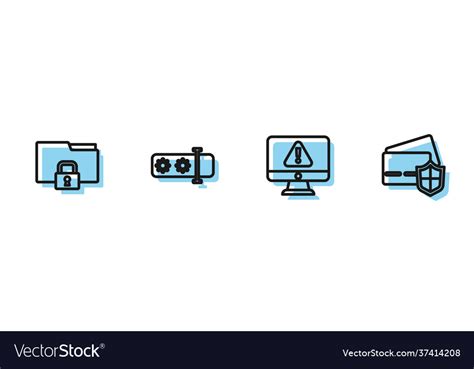 Set Line Monitor With Exclamation Mark Folder Vector Image