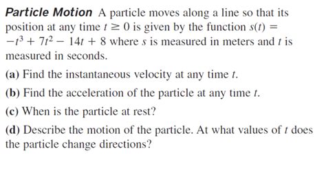 solved particle motion a particle moves along a line so that