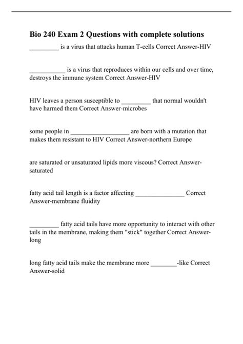 Bio 240 Exam 2 Questions With Complete Solution Biology Stuvia Us