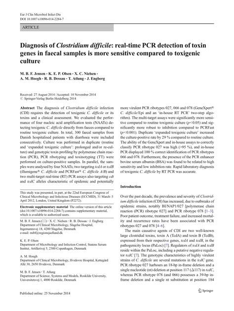 Pdf Diagnosis Of Clostridium Difficile Real Time Pcr Detection Of