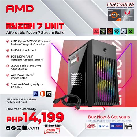 Brandnew System Unit Standard Casing Amd Ryzen 7 5700g 3 8ghz 8gb Ddr4 256gb Ssd Shopee