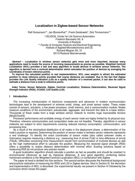 Localization In Zigbee Based Sensor Networks Pdf Wireless Sensor Network