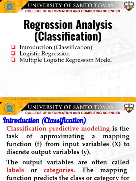 Week 14 Regression Analysis Classification Pdf Logistic Regression Statistical