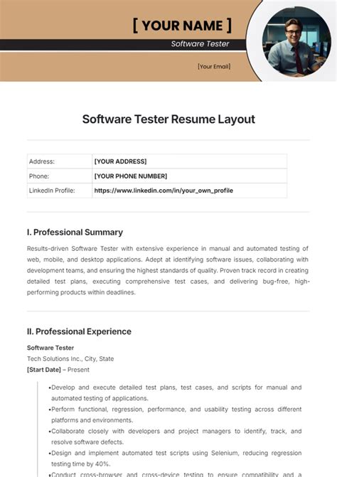 Free Software Tester Resume Layout Template To Edit Online