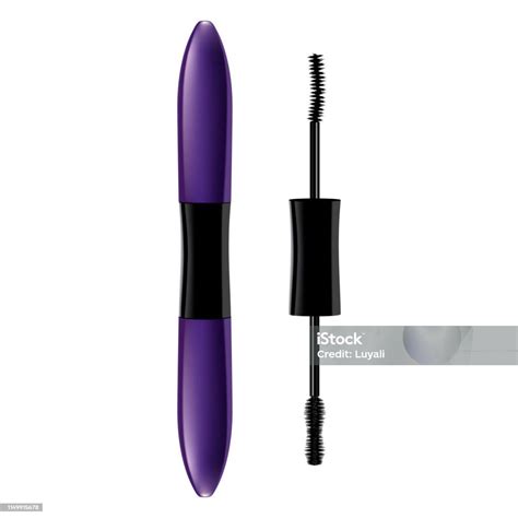 마스카라 튜브와 지팡이 어플리케이터 속눈썹 브러쉬로 화장품 병 흰색 배경에 고립입니다 소책자 브로셔 전단지 또는 배너에 좋습니다 3d 현실적인 3차원 형태에 대한 스톡 벡터