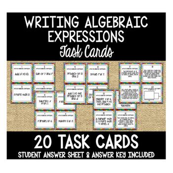 Writing Algebraic Expressions Task Cards By Gina Lester TpT