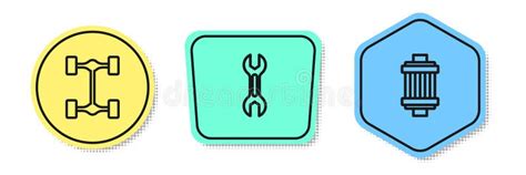 Chave De Chave De Chave Do Gabinete Do Gabinete E Filtro De Ar Do Carro Formas Coloridas Vetor