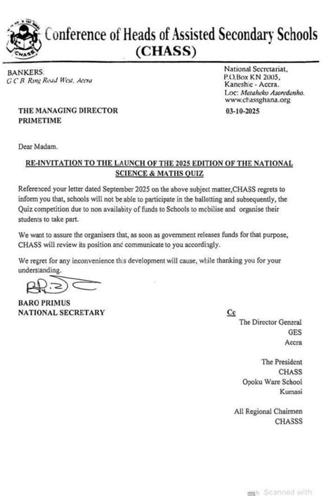 Chass Withdraws From 2025 Nsmq Over Funding Ghana Eye Report