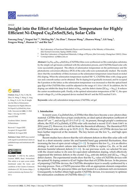 Pdf Insight Into The Effect Of Selenization Temperature For Highly