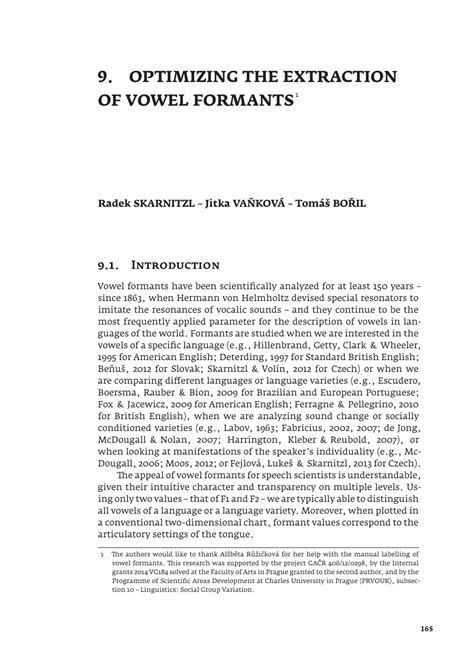 Pdf Optimizing The Extraction Of Vowel Formants