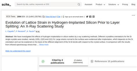 Citation Report Evolution Of Lattice Strain In Hydrogen Implanted Silicon Prior To Layer