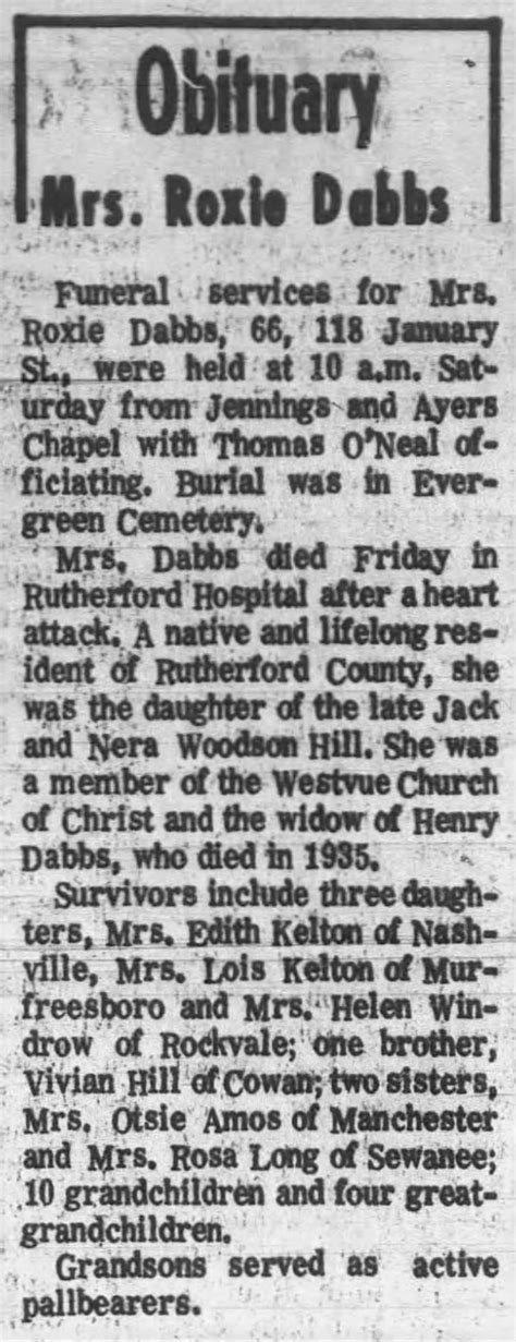 Roxie Anna Hill Dabbs 1903 1970 Find A Grave Memorial