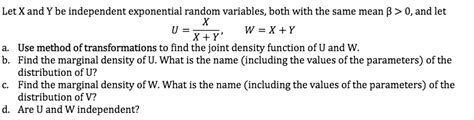 Solved Let X And Y Be Independent Exponential Random Chegg