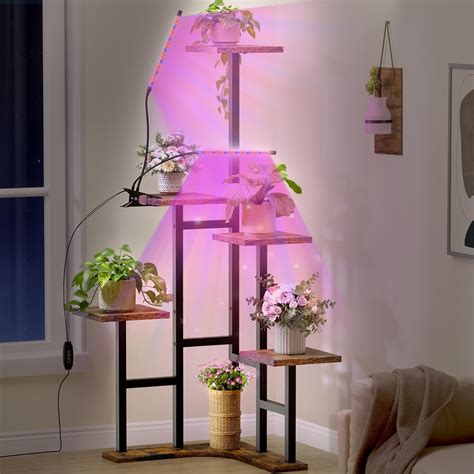 Corner Plant Stand Indoor With Grow Light 6 Tiered Tall Plant Shelf 43