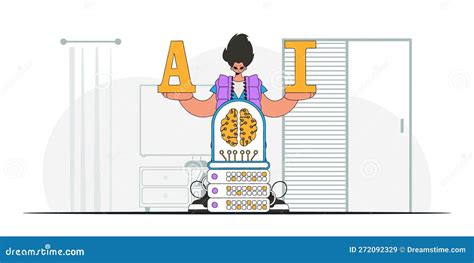 Illustration Of Man Stylishly Holding Aidriven Brain Stock Illustration Illustration Of
