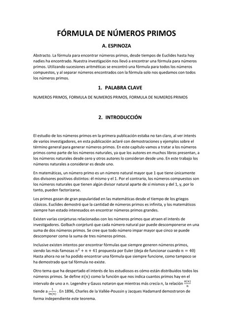 Pdf Formula Para Numeros Primos Formula De Numeros Primos Formula