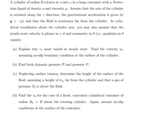 solved a cylinder of radius r rotates at a rate ω in a large