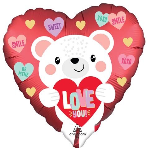 Love You Heart Satin Foil Balloon Red Teddy Bear And Conversation