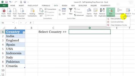 Excel Lesson 15 Self Updating Drop Down List Youtube