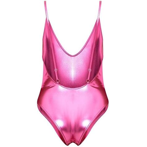 Lilibeth Pink High Leg Metallic Plunge Swimsuit Plunging One Piece