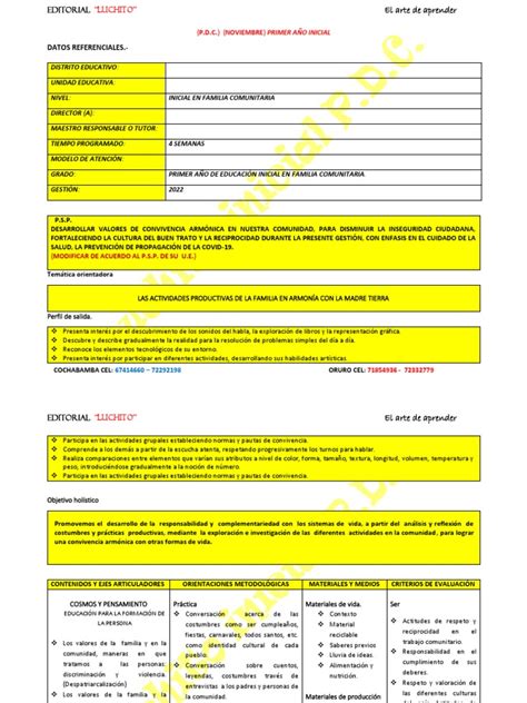 Inicial 1ro Pdcluchito Noviembre Pdf Familia Comunicación