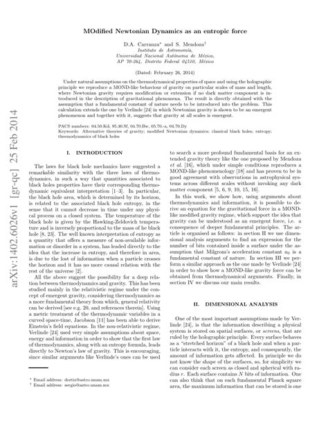Pdf Modified Newtonian Dynamics As An Entropic Force