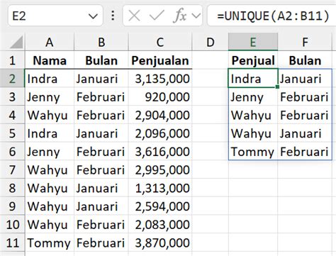 Rumus Unique Excel Excelandor