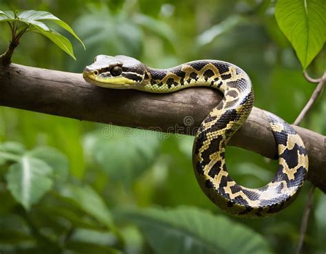 Big Venomous Python Snake In Forest Generative Ai Stock Illustration