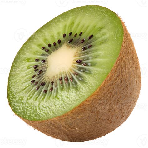 A Single Kiwi Fruit Sliced In Half Showing The Vibrant Green Interior