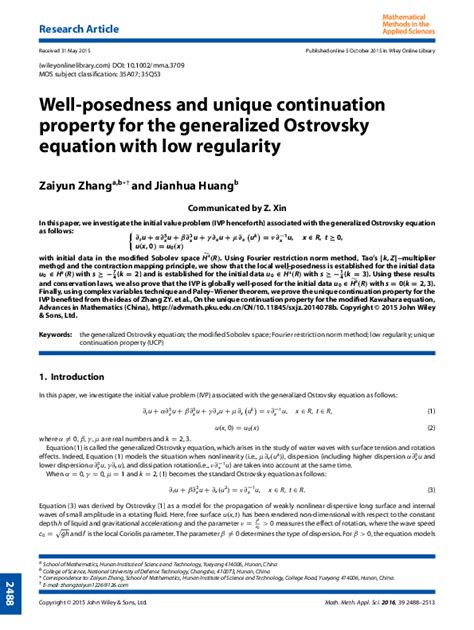 Pdf Well Posedness And Unique Continuation Property For The