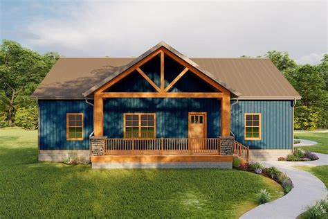 3 Bed Rustic Ranch With Metal Framing And An Open Gabled Front Porch