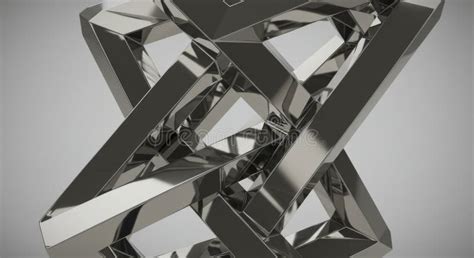 Abstract Geometric Metal Sculpture With Interlocking Shapes On Gray Background Stock Image