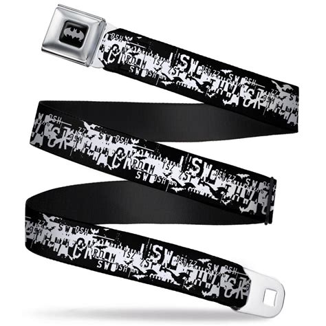 Dc Comics Belt Seatbelt Buckle Belt Batman Action Verbiage Black