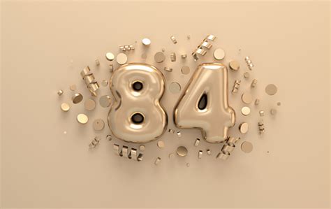 황금 3d 번호 84 축제 색종이와 나선형 리본 84 애니메이션 이벤트 파티를 축하하기위한 포스터 템플릿 3d 렌더 0명에 대한 스톡 사진 및 기타 이미지 Istock