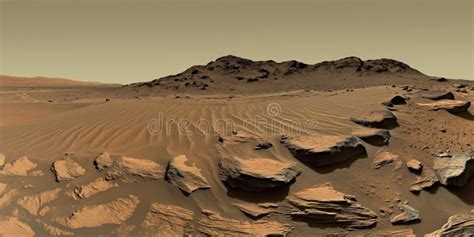 Scientifically Accurate Martian Landscape With Red Sand And Layered Rocks Stock Illustration