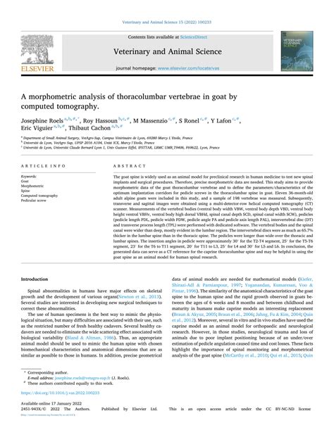 Pdf A Morphometric Analysis Of Thoracolumbar Vertebrae In Goat By Computed Tomography