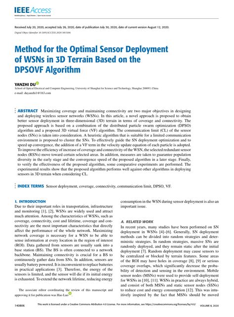 pdf method for the optimal sensor deployment of wsns in 3d terrain