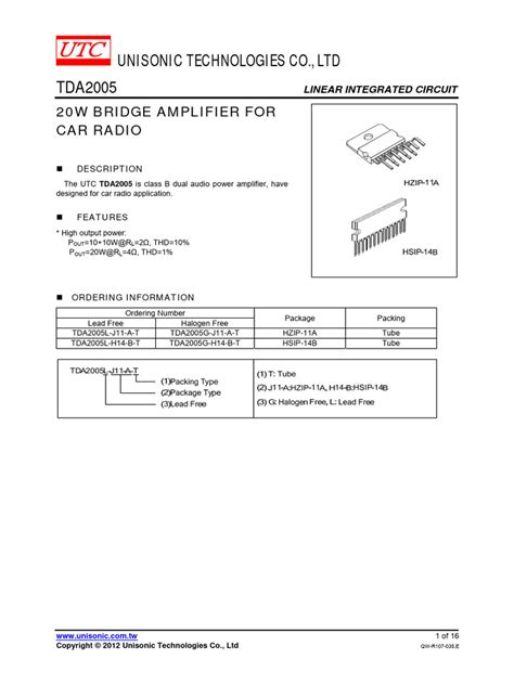 Datasheet Tda2005 Pdf Amplifier Direct Current
