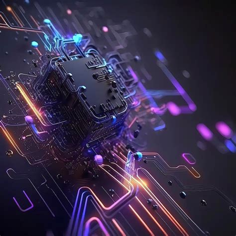 Premium AI Image A Computer Chip With Neon Colors And A Circuit Board In The Background